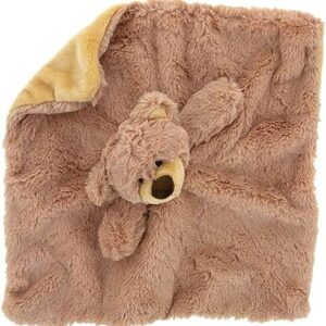 K. Luxe Baby Security Blanket Lovey with Rattle (Brown Bear), 14" x 14"