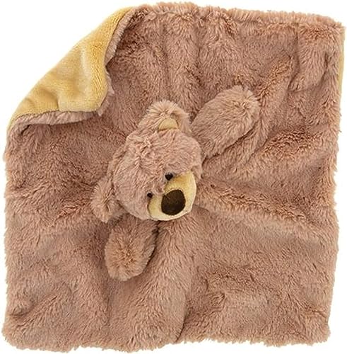 K. Luxe Baby Security Blanket Lovey with Rattle (Brown Bear), 14" x 14"