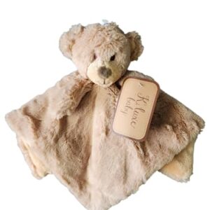 K. Luxe Baby Security Blanket Lovey with Rattle (Brown Bear), 14" x 14"