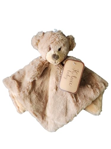 K. Luxe Baby Security Blanket Lovey with Rattle (Brown Bear), 14" x 14"