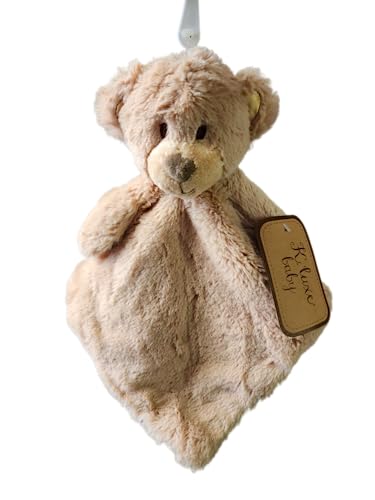 K. Luxe Baby Security Blanket Lovey with Rattle (Brown Bear), 14" x 14"