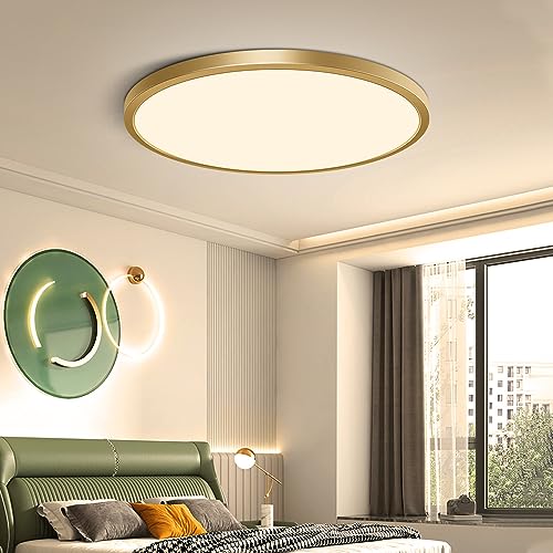 FLETERGIB 12 Inch Gold LED Ceiling Light, 3000K Warm White, 24W Gold Flush Mount Ceiling Light, 3200LM Round Low Profile Ceiling Lights for Bedroom, Living Room, Dining Room