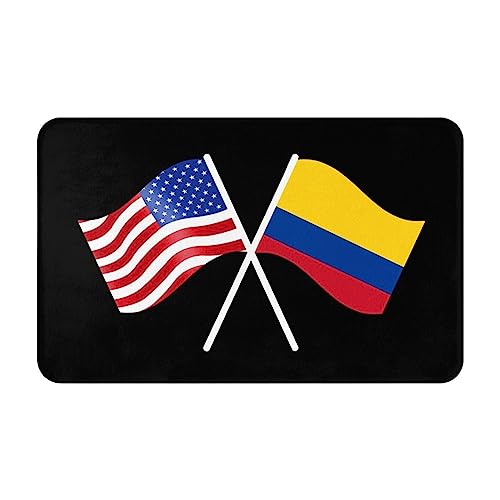 American and Colombia Flag Non-Slip Mat 20x31in Suitable for Home Kitchens and Offices