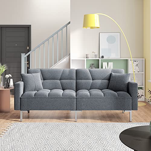 BSYEIO Futon Sofa Bed, Convertible Folding Sofa Couch for Small Space Living Room Compact Living Space Apartment -Grey