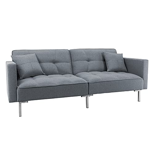 BSYEIO Futon Sofa Bed, Convertible Folding Sofa Couch for Small Space Living Room Compact Living Space Apartment -Grey