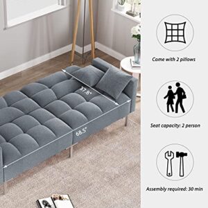 BSYEIO Futon Sofa Bed, Convertible Folding Sofa Couch for Small Space Living Room Compact Living Space Apartment -Grey