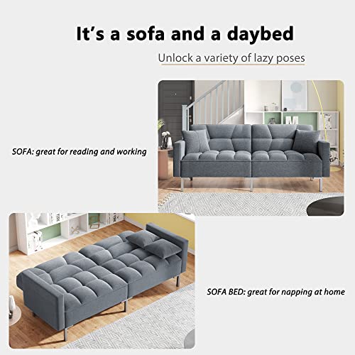 BSYEIO Futon Sofa Bed, Convertible Folding Sofa Couch for Small Space Living Room Compact Living Space Apartment -Grey