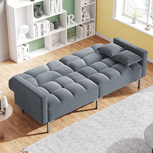 BSYEIO Futon Sofa Bed, Convertible Folding Sofa Couch for Small Space Living Room Compact Living Space Apartment -Grey