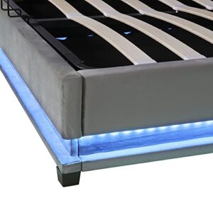 OPTOUGH Queen Size Storage Upholstered Platform Bed Frame with Adjustable Tufted Headboard and LED Light, Fashion Furniture-Gray