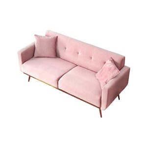 AnwickNomo 70" Velvet Modern Couch Sofa Bed with Golden Metal Legs, Tufted Loveseat with Throw Pillow and Mid Foot for Living Room, Bedroom, Playroom, Office (Pink)