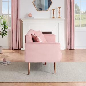 AnwickNomo 70" Velvet Modern Couch Sofa Bed with Golden Metal Legs, Tufted Loveseat with Throw Pillow and Mid Foot for Living Room, Bedroom, Playroom, Office (Pink)