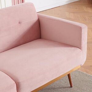 AnwickNomo 70" Velvet Modern Couch Sofa Bed with Golden Metal Legs, Tufted Loveseat with Throw Pillow and Mid Foot for Living Room, Bedroom, Playroom, Office (Pink)