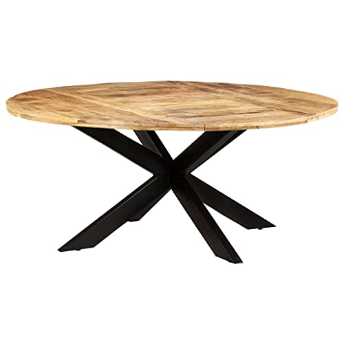 Annlera Dining Tables Round 68.9"X29.5" Round Table Dining Table Oval Solid Wood Dining Desk Apartment Kitchen Table Mid Century Modern Table,Rough Mango Wood, Powder-Coated Steel