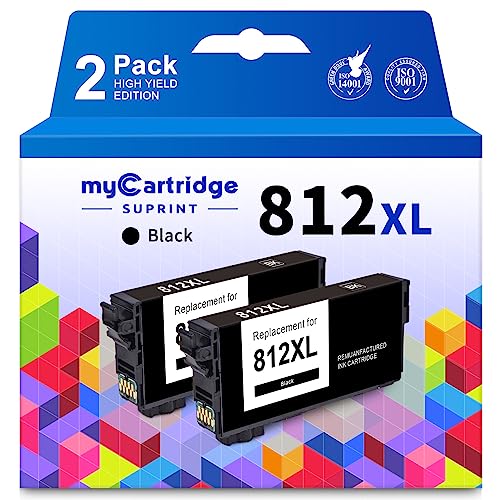 812XL Ink Cartridges Black Remanufactured Ink Cartridge Replacement for EPSON 812XL Ink Cartridges Combo Pack Black for Workforce Pro WF-7840 WF-7820 WF-7310 EC-C7000 Printer (Black,2 Pack) 812 Ink