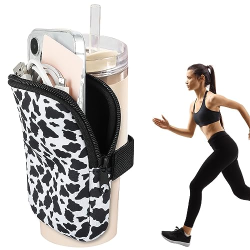 Grevosea Water Bottle Pouch, Tumbler Pouch for 18-40 Oz Water Cup Holder Pocket for Phone Card Keys Gym Cup Accessories for Women Men Running Walking Outdoor Adventure Water Bottle Handheld Caddy