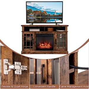 COSTWAY Electric Fireplace TV Stand for TVs Up to 55 Inches, 18-Inch Fireplace Insert with Remote, Overheat Protection, 48-Inch Wooden Media Entertainment Center with Adjustable Shelves, Brown