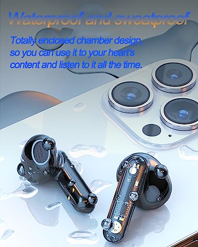 Wireless Headphones, Bluetooth Earbuds ENC Noise Cancelling Translucent Earphones in Ear, HiFi Stereo Dual Microphone Mini Sport Ear Buds with Fast Charging,IP7 Waterproof Sweat Resistant Headphones