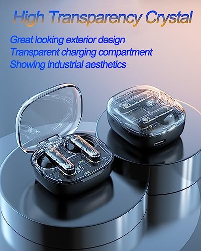 Wireless Headphones, Bluetooth Earbuds ENC Noise Cancelling Translucent Earphones in Ear, HiFi Stereo Dual Microphone Mini Sport Ear Buds with Fast Charging,IP7 Waterproof Sweat Resistant Headphones