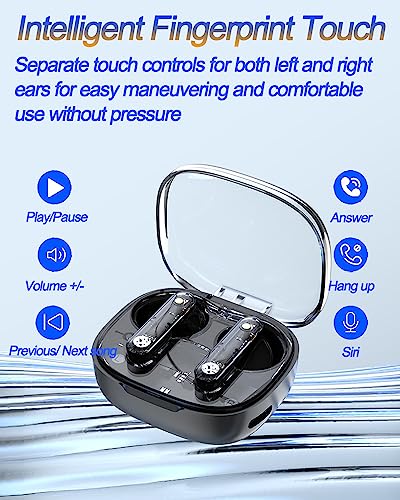 Wireless Headphones, Bluetooth Earbuds ENC Noise Cancelling Translucent Earphones in Ear, HiFi Stereo Dual Microphone Mini Sport Ear Buds with Fast Charging,IP7 Waterproof Sweat Resistant Headphones