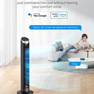 Dreo 40'' WiFi Tower Fan, 26ft/s High-Speed Cooling, Quiet Floor Fan with Remote & Smart Tower Fans for Home, 90° Oscillating Fans for Indoors, 26ft/s Velocity Quiet Floor Fan