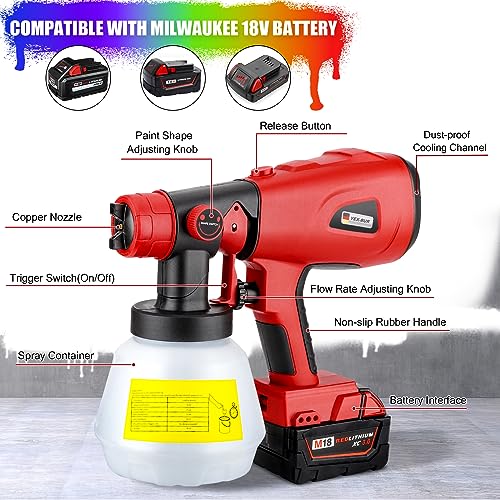 YEX-BUR Cordless Paint Sprayer for Milwaukee m18 18V Battery Handheld HVLP Spray Gun Easy to Spray for Furniture Fence Cars Walls DIY Works House Painting