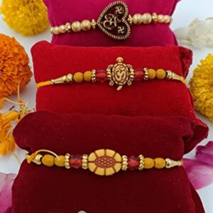 Rakhi for brother | Bracelet set of 2,3 and 4 Unique Design| Made of Brass with idol symbolic design and antique designer rakhi/bracelet | Best Gift for brother, Sister and family member. (Style 2)