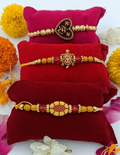 Rakhi for brother | Bracelet set of 2,3 and 4 Unique Design| Made of Brass with idol symbolic design and antique designer rakhi/bracelet | Best Gift for brother, Sister and family member. (Style 2)