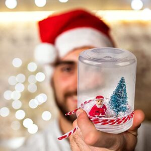 8 Set Christmas Plastic Snow Globes Kit Includes 8 Clear Snow Globe, 16 Mini Xmas Trees, 3 Snowman, 3 Santa Claus, 2 House, 1 Christmas Sticker with Artificial Snow for DIY Crafts Home Winter Decor