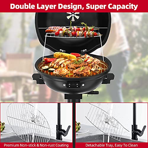 Electric Outdoor Grill,1800W Portable BBQ Grill for Cooking,15+Serving Electric Grill Outdoor Cooking, Non-Stick Removable Stand Barbecue Grill