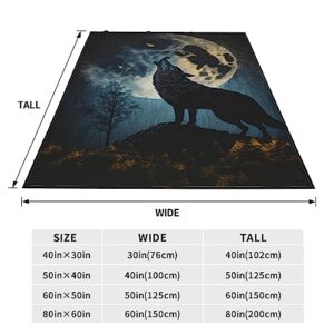 Laridaorio Howling Wolf Fleece Throw Blanket, 50" x 60" Wolf Blanket for Men, Women and Kids - Super Soft Lightweight Warm Plush Moon Night Blanket Throw Fleece Blanket for Bed Sofa Couch