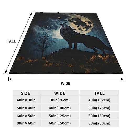 Laridaorio Howling Wolf Fleece Throw Blanket, 50" x 60" Wolf Blanket for Men, Women and Kids - Super Soft Lightweight Warm Plush Moon Night Blanket Throw Fleece Blanket for Bed Sofa Couch