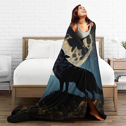 Laridaorio Howling Wolf Fleece Throw Blanket, 50" x 60" Wolf Blanket for Men, Women and Kids - Super Soft Lightweight Warm Plush Moon Night Blanket Throw Fleece Blanket for Bed Sofa Couch