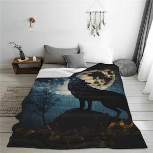 Laridaorio Howling Wolf Fleece Throw Blanket, 50" x 60" Wolf Blanket for Men, Women and Kids - Super Soft Lightweight Warm Plush Moon Night Blanket Throw Fleece Blanket for Bed Sofa Couch