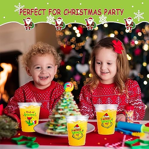 VDESFUEBY Green Christmas Party Supplies,12oz Christmas Party Cups Drink Up Disposable Clear Plastic Cups for Halloween Party Table Supplies (40PCS)