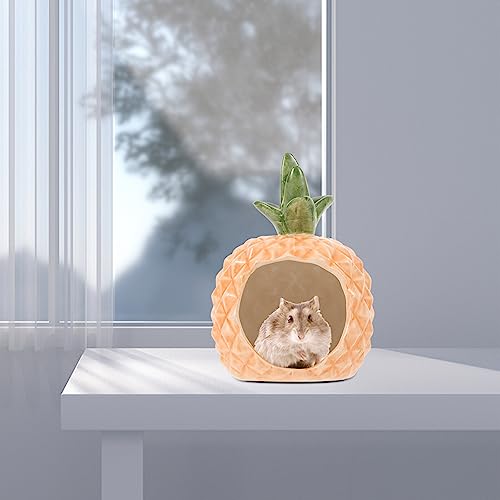 POPETPOP Ceramic Hamster Hideout - Lovely Pineapple Chinchilla Cooling Gerbil House Hamster Bed Room Cage Accessories for Guinea Pig Gerbil Ferret Hamster House