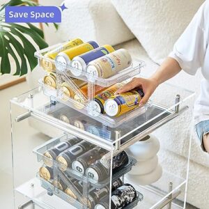 Ynelyase Soda Can Dispenser Organizer for Refrigerator Mini Skinny and Pop Can Holders Drink Storage Wide Adjustable (2-Pack Clear)