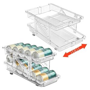 ynelyase soda can dispenser organizer for refrigerator mini skinny and pop can holders drink storage wide adjustable (2-pack clear)