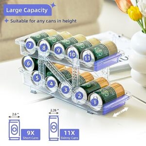 Ynelyase Soda Can Dispenser Organizer for Refrigerator Mini Skinny and Pop Can Holders Drink Storage Wide Adjustable (2-Pack Clear)