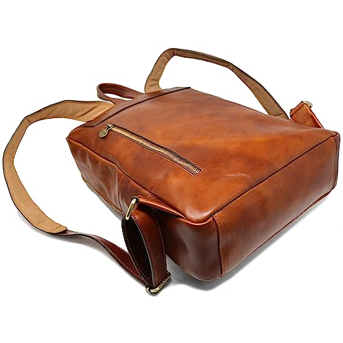 Floto Sabina Leather Backpack Shoulder Bag Knapsack with Laptop Pocket (Olive (Honey) Brown)