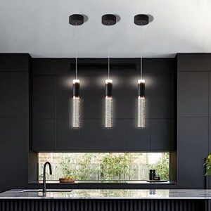 Led Pendant Light,Crystal Modern Led Kitchen Island Light Fixture,Adjustable Pendant Lighting for Kitchen Island,Black Gold Led Chandelier for Dining Room,Bedroom,Mini Pendant Spot Lights (1-Pack)