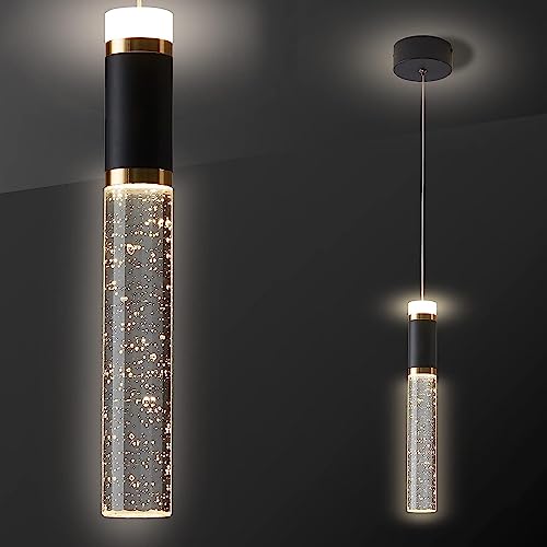 Led Pendant Light,Crystal Modern Led Kitchen Island Light Fixture,Adjustable Pendant Lighting for Kitchen Island,Black Gold Led Chandelier for Dining Room,Bedroom,Mini Pendant Spot Lights (1-Pack)