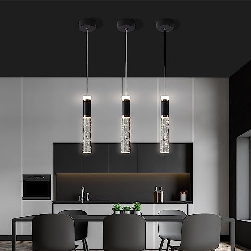 Led Pendant Light,Crystal Modern Led Kitchen Island Light Fixture,Adjustable Pendant Lighting for Kitchen Island,Black Gold Led Chandelier for Dining Room,Bedroom,Mini Pendant Spot Lights (1-Pack)