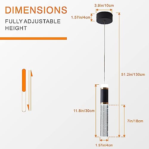 Led Pendant Light,Crystal Modern Led Kitchen Island Light Fixture,Adjustable Pendant Lighting for Kitchen Island,Black Gold Led Chandelier for Dining Room,Bedroom,Mini Pendant Spot Lights (1-Pack)