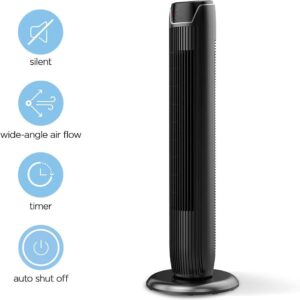 SOHLER 36'' Oscillating Tower Fan, Remote Control, Quiet Stand Up, 3 Speed Settings, 3 Modes, 7-Hour Timer, LED Display, for Bedroom or Home Office Use, Glossy Black