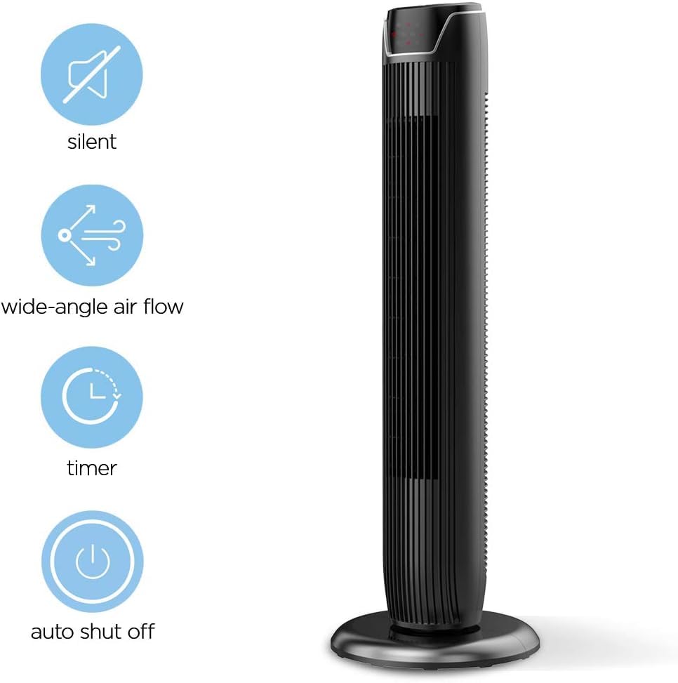 SOHLER 36'' Oscillating Tower Fan, Remote Control, Quiet Stand Up, 3 Speed Settings, 3 Modes, 7-Hour Timer, LED Display, for Bedroom or Home Office Use, Glossy Black