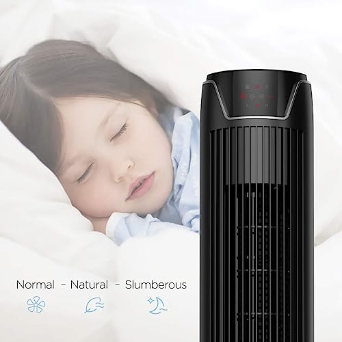 SOHLER 36'' Oscillating Tower Fan, Remote Control, Quiet Stand Up, 3 Speed Settings, 3 Modes, 7-Hour Timer, LED Display, for Bedroom or Home Office Use, Glossy Black