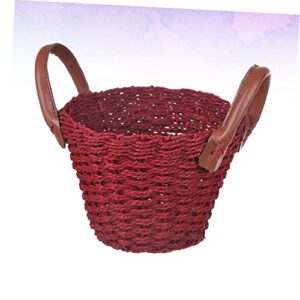 Cabilock 1pc Woven Baskets Mini Vase Mini Pots Woven Flower Baskets Knitting Basket Handmade Flower Basket Wicker Pen Holder Flowerpot Green Plants Artificial Flower Red Decorative Planters