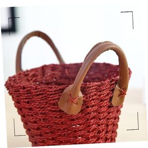 Cabilock 1pc Woven Baskets Mini Vase Mini Pots Woven Flower Baskets Knitting Basket Handmade Flower Basket Wicker Pen Holder Flowerpot Green Plants Artificial Flower Red Decorative Planters