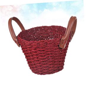 Cabilock 1pc Woven Baskets Mini Vase Mini Pots Woven Flower Baskets Knitting Basket Handmade Flower Basket Wicker Pen Holder Flowerpot Green Plants Artificial Flower Red Decorative Planters