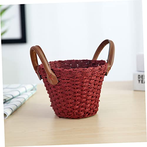 Cabilock 1pc Woven Baskets Mini Vase Mini Pots Woven Flower Baskets Knitting Basket Handmade Flower Basket Wicker Pen Holder Flowerpot Green Plants Artificial Flower Red Decorative Planters